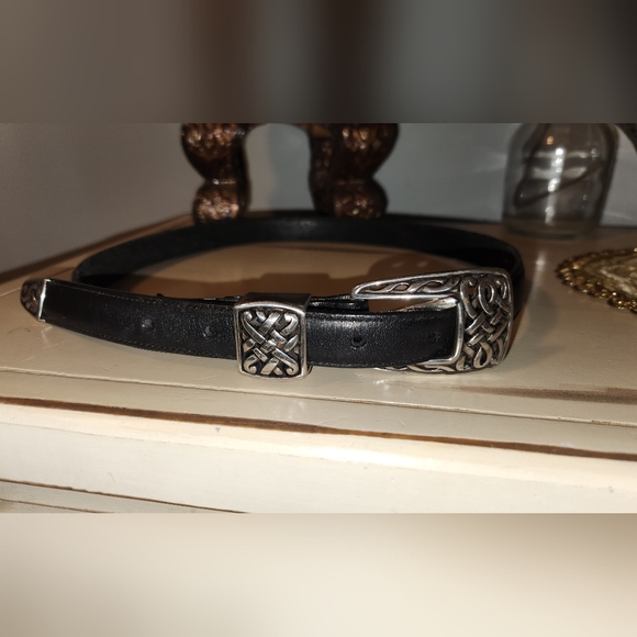 Brighton | Accessories | Vintage Brighton Belt Sm Leather Black Silver ...
